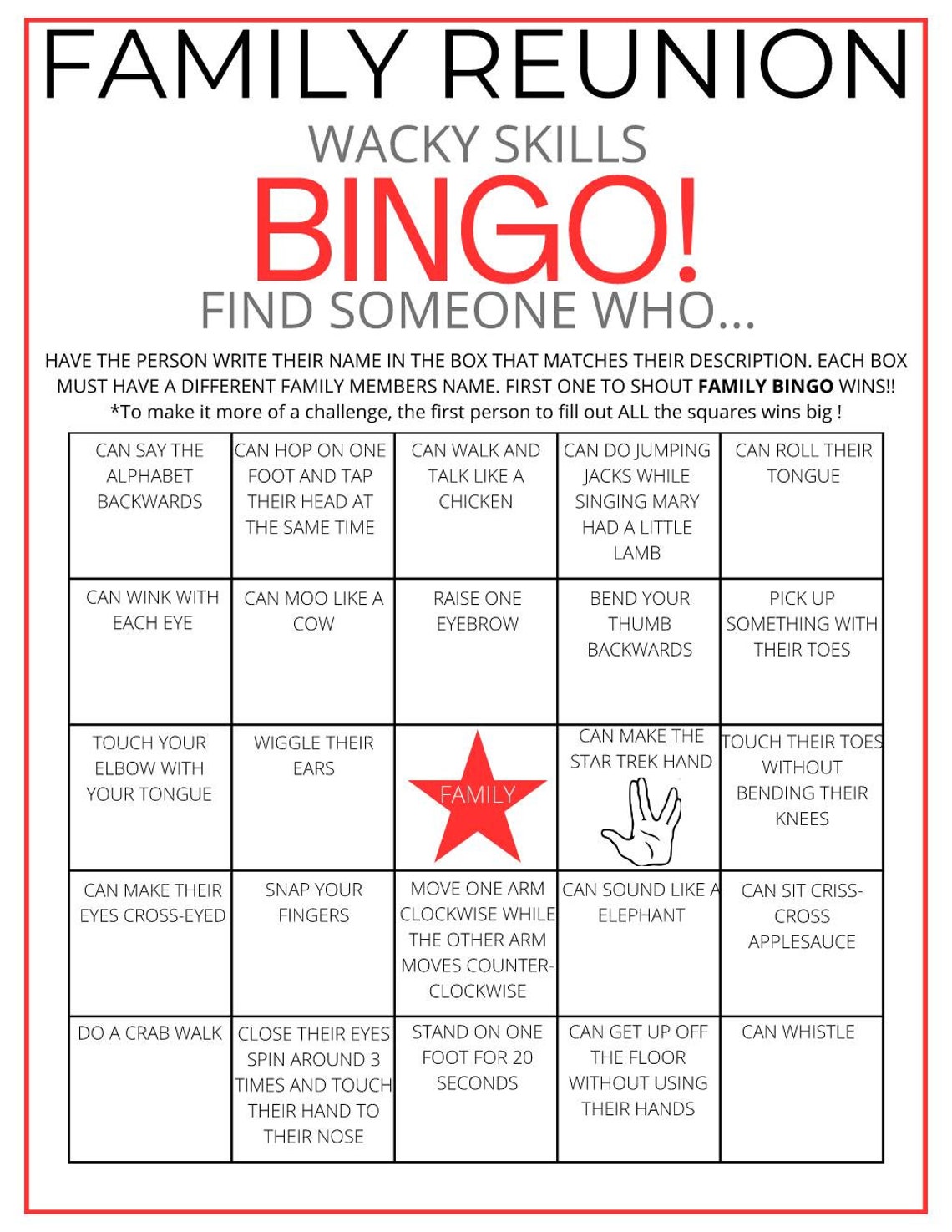Family Reunion Just Bingo Activity Pack - Etsy