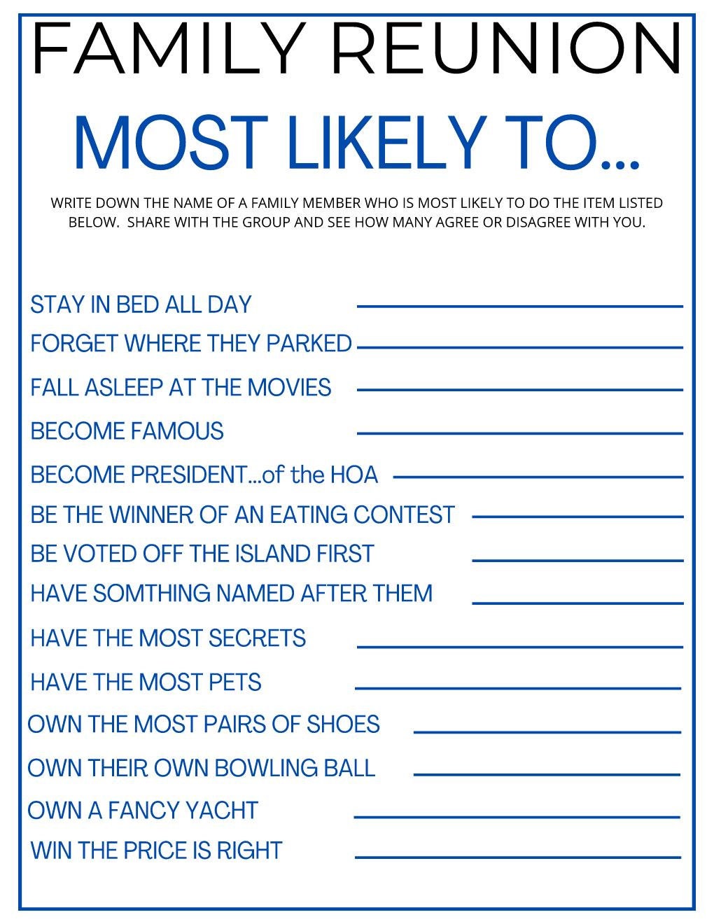 Family Reunion Activity Pack, Family Activity, Reunion Games, Reunion ...