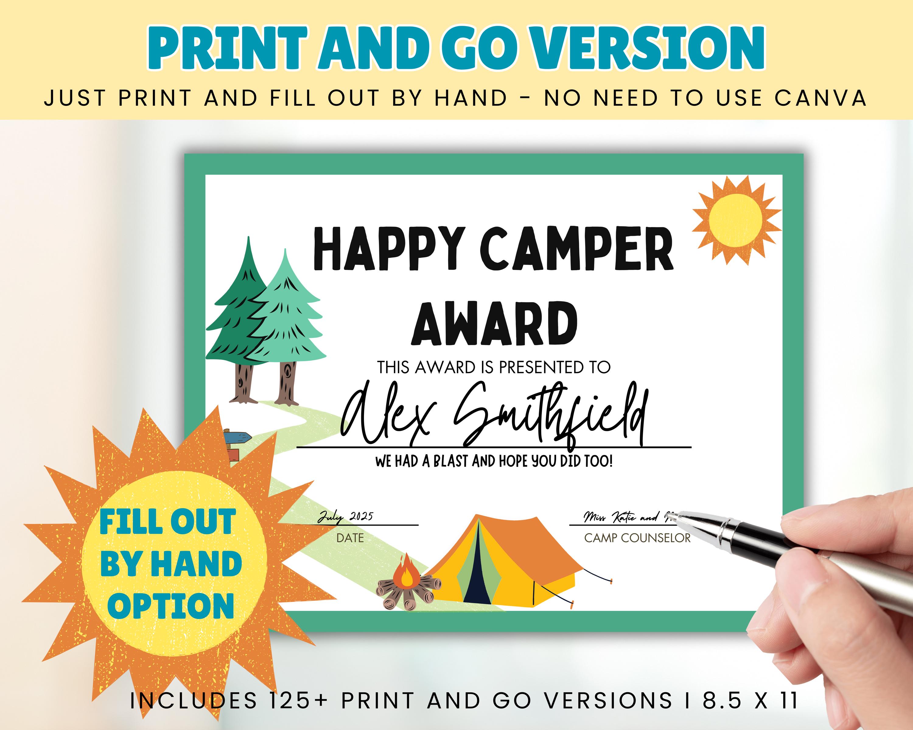 Editable Camp Awards, Funny Camp Awards, Summer Camp Awards, Camp ...