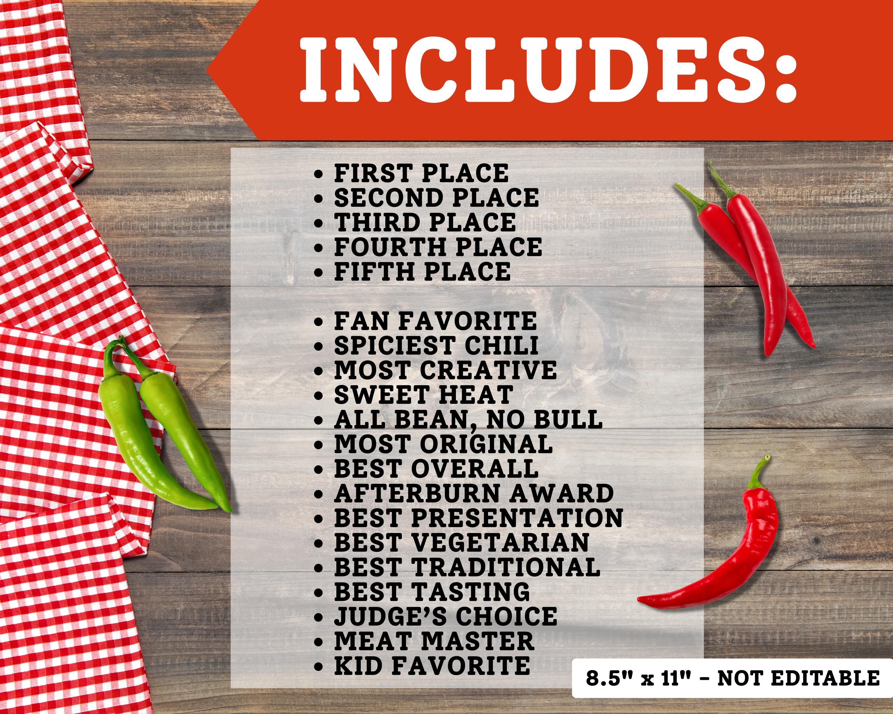 Chili Cook-off Awards, Chili Contest Awards, Funny Chili Competition ...