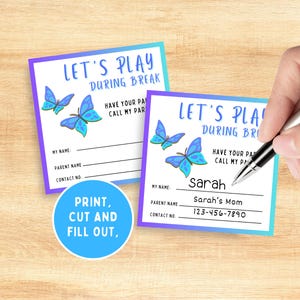 Kids Playdate Cards, Parent Contact Cards, Kids Business Cards, Keep in ...