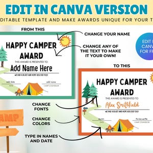 Editable Camp Awards, Funny Camp Awards, Summer Camp Awards, Camp ...