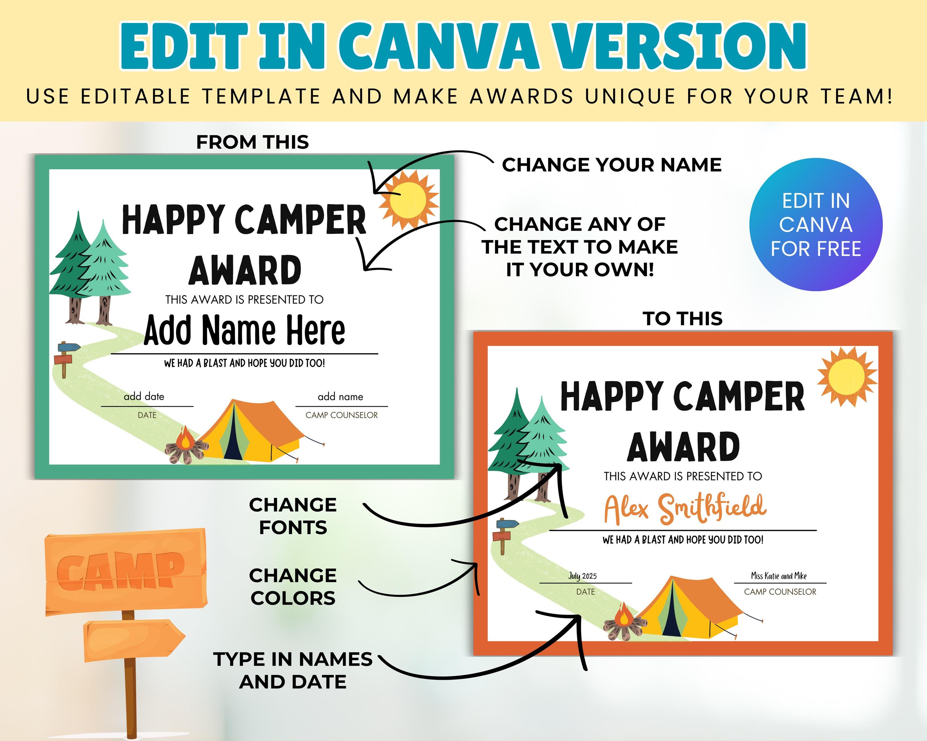 Editable Camp Awards, Funny Camp Awards, Summer Camp Awards, Camp ...