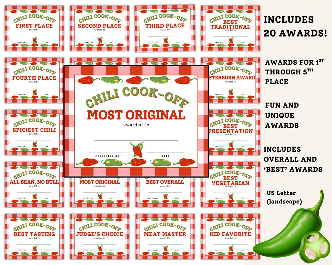 Chili Cook-off Awards, Chili Contest Awards, Funny Chili Competition ...