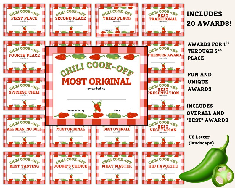 Chili Cook-off Awards, Chili Contest Awards, Funny Chili Competition ...