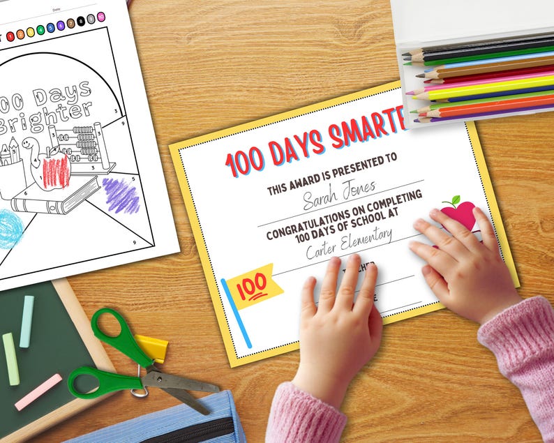 100th Day of School Certificate, 100th Day Congratulations, 100 Days ...