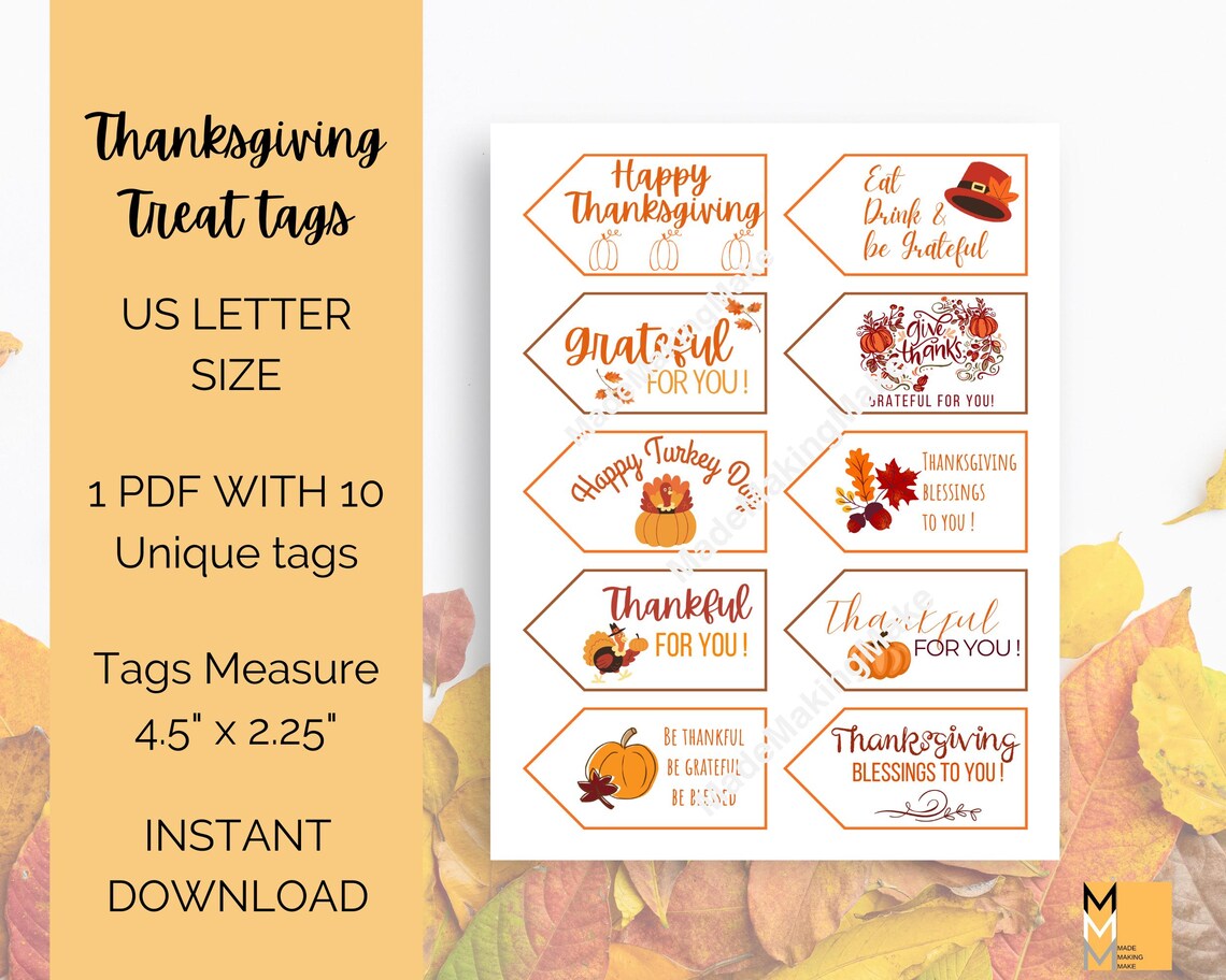 Thanksgiving Gift Tags, Thanksgiving Printable Tag, Thanksgiving Treat ...