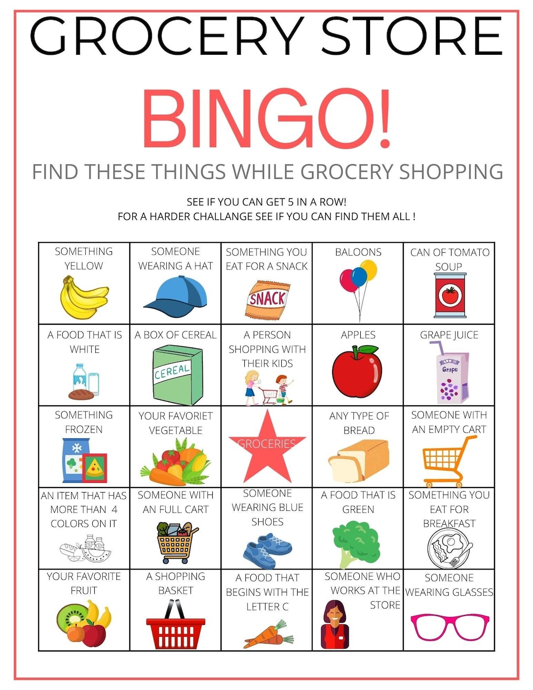 Kids Grocery Store Bingo Game - Etsy