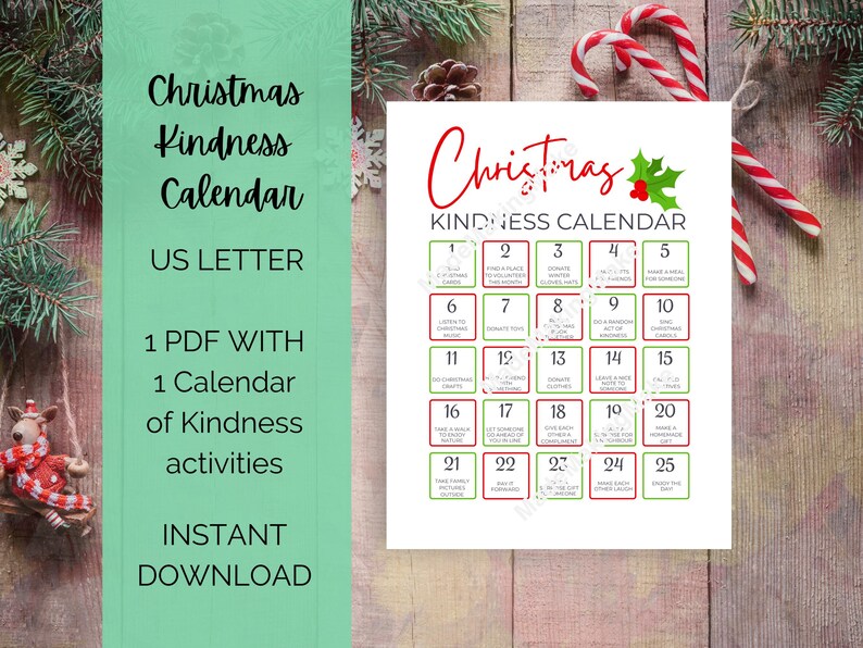 Adult Christmas Kindness Calendar, Gratitude Calendar, Teen Advent ...