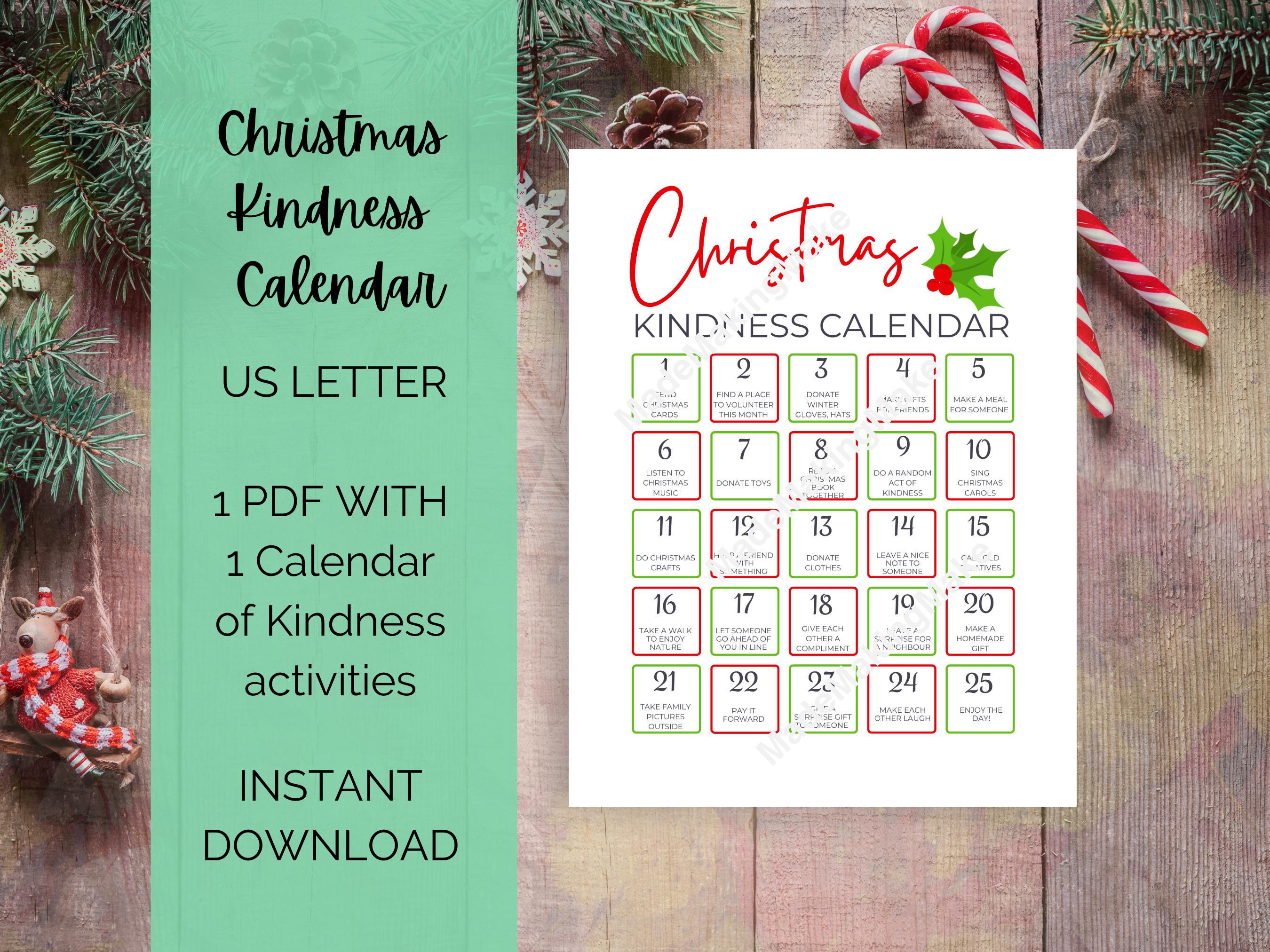 Adult Christmas Kindness Calendar, Gratitude Calendar, Teen Advent ...