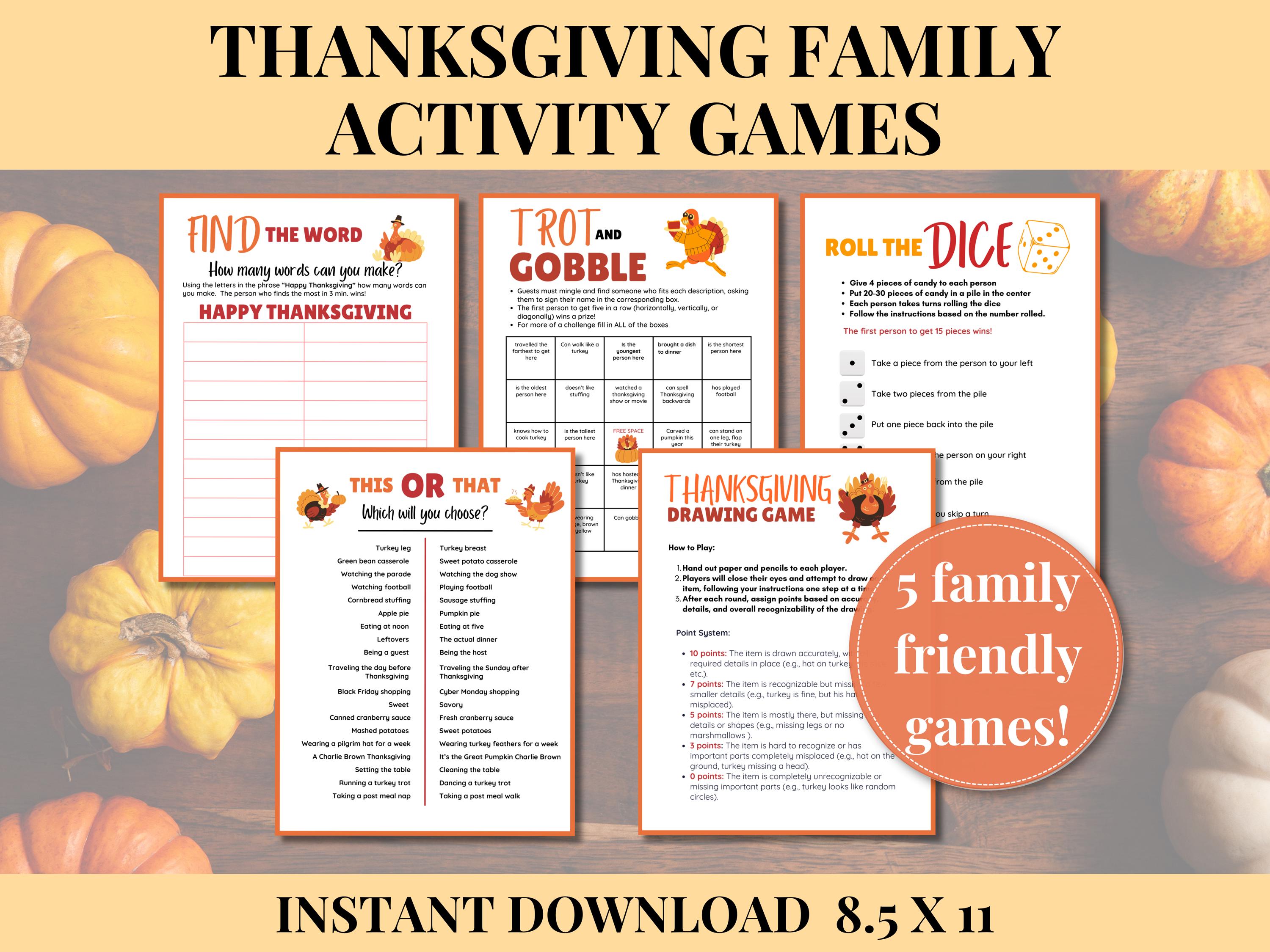 Thanksgiving Family Game Bundle, Thanksgiving Dinner Games ...