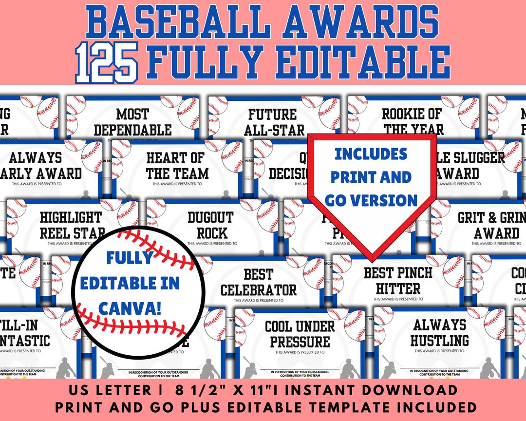 Editable Baseball Awards, Funny Baseball Awards, End of Season Award ...