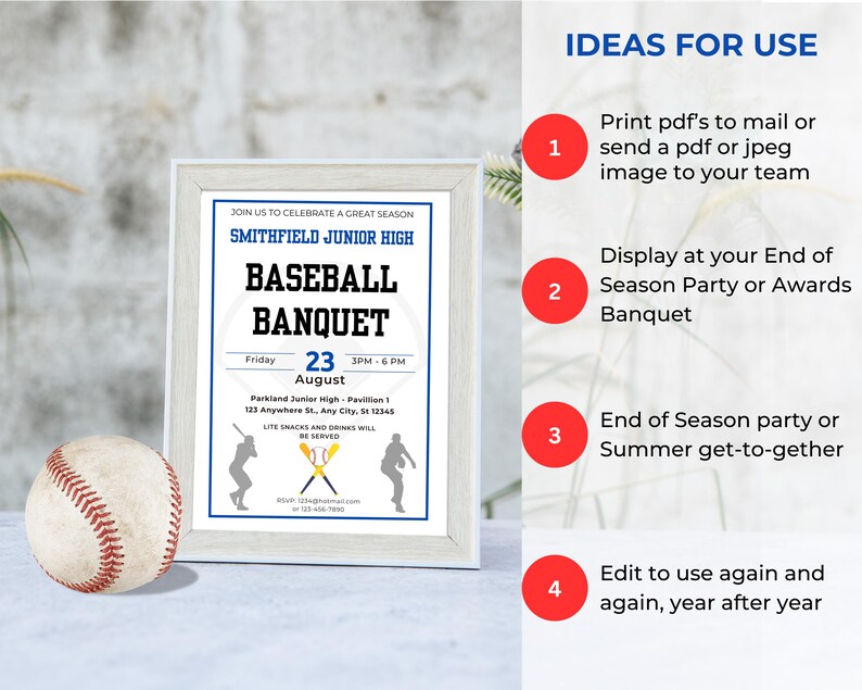 Editable Baseball Awards Banquet Invitation Template, Baseball Party ...
