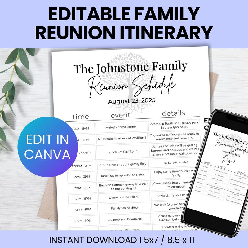 Family Reunion Program Template Editable - Etsy