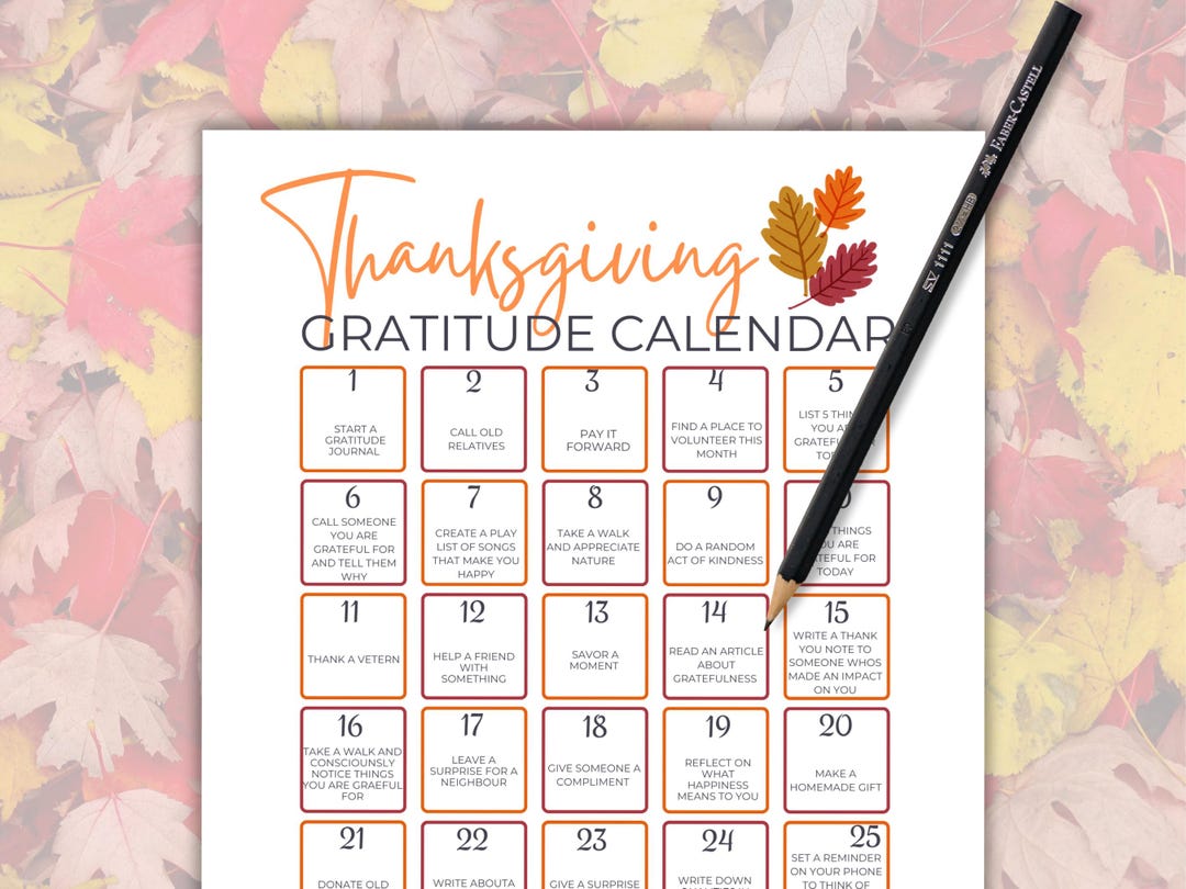 Adult Thanksgiving Gratitude Calendar, Gratitude Calendar, Thanksgiving ...