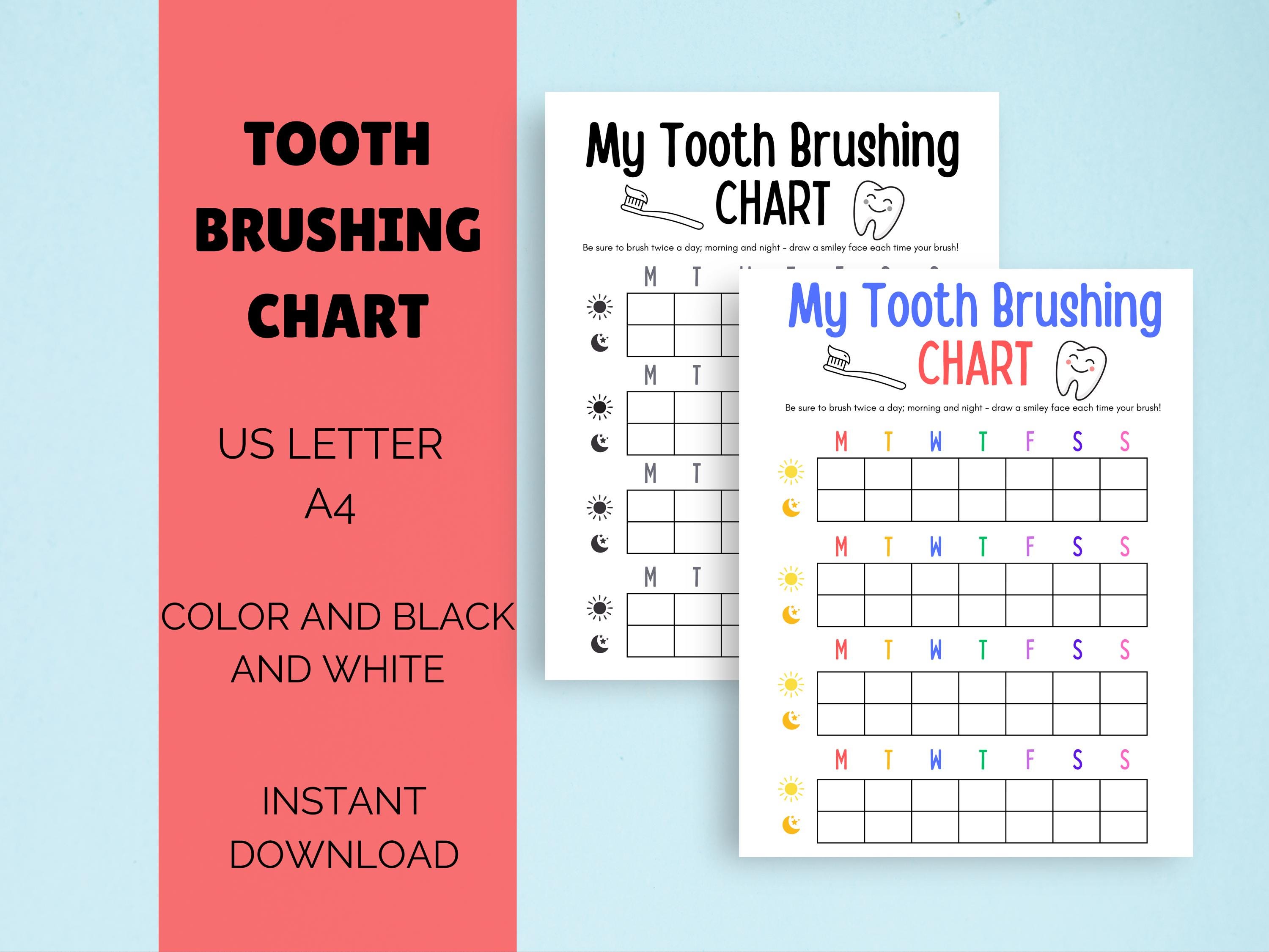 Tooth Brushing Chart, Printable Teeth Brushing Calendar, Kid Tooth ...