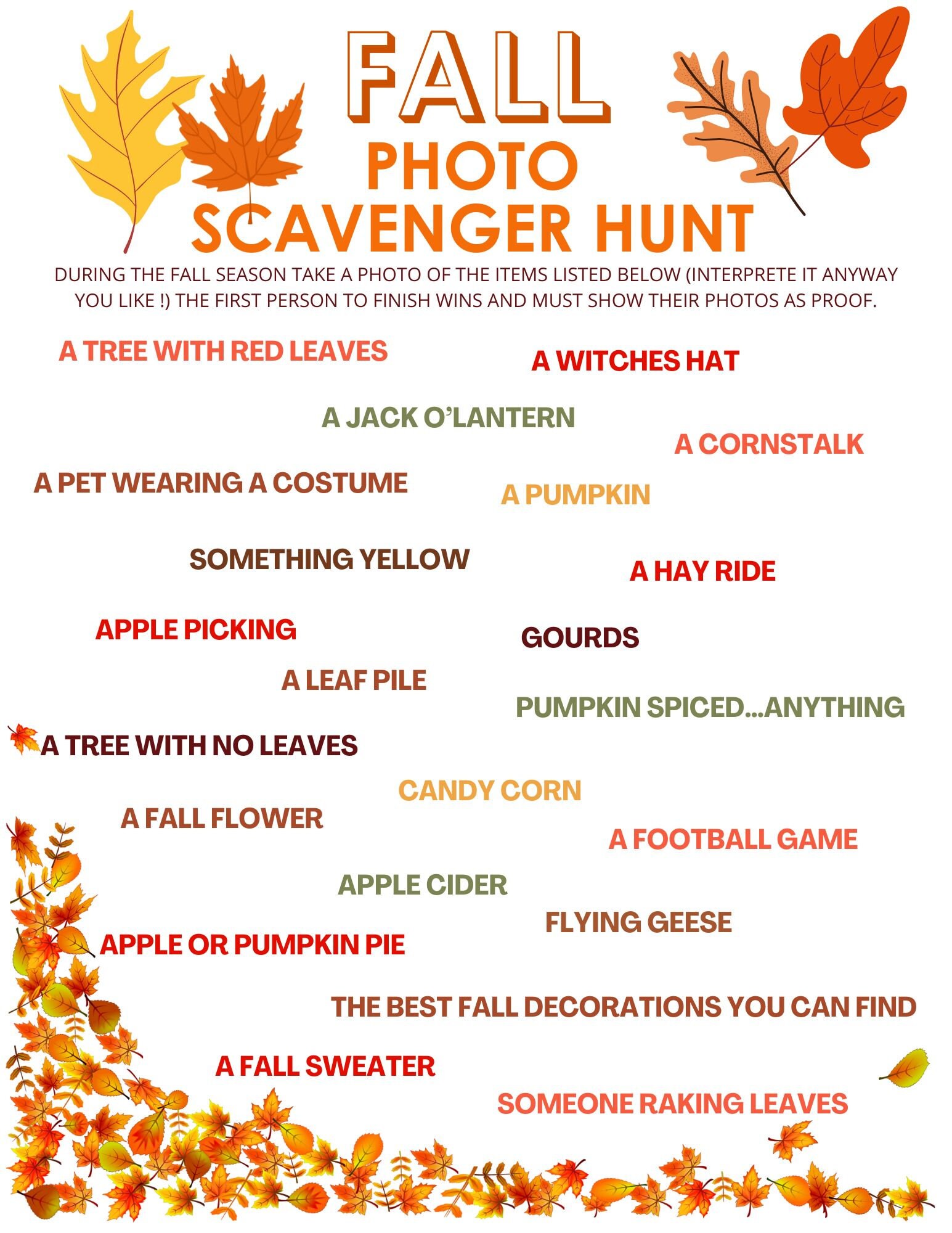 Printable Scavenger Hunt Pack, Fall Scavenger Hunt, Fun Scavenger ...