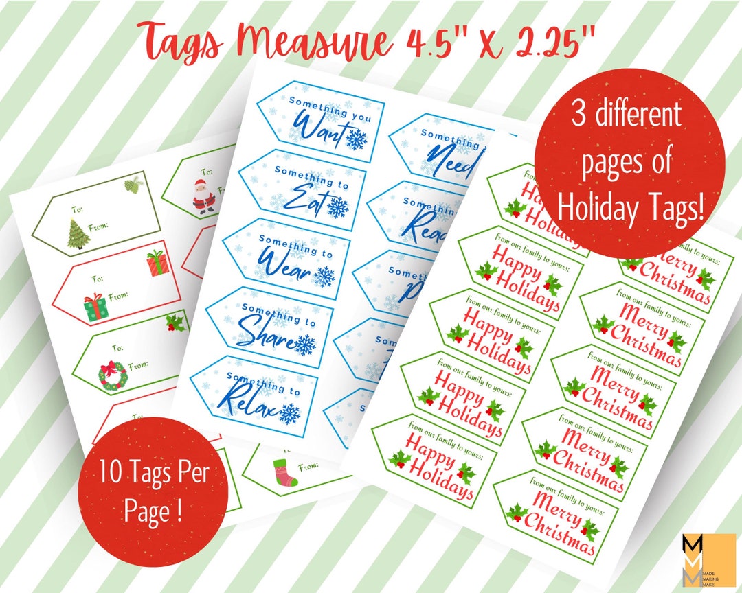 30 Christmas Gift Tag Bundle, Holiday Gift Tag, Christmas Printable ...