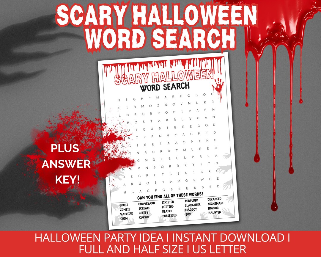 Scary Halloween Word Search, Scary Halloween Games, Spooky Party Game ...