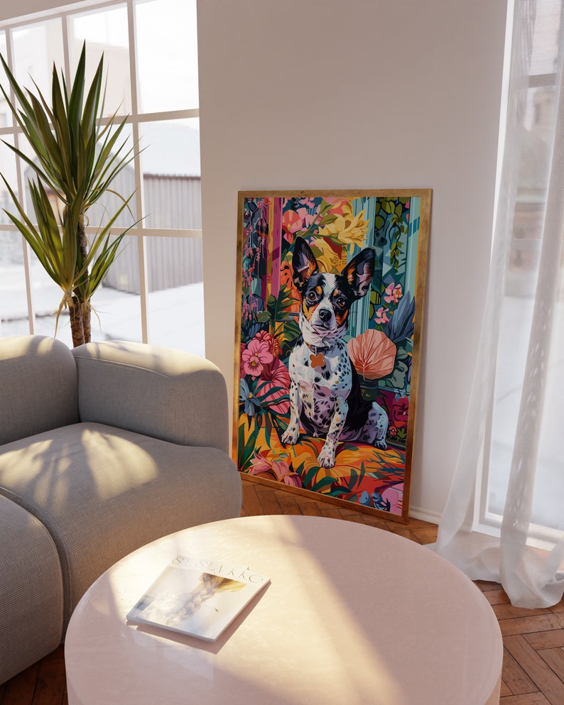 Colorful Dog Poster, Abstract Floral Dog Painting, Cute Apartment Decor ...