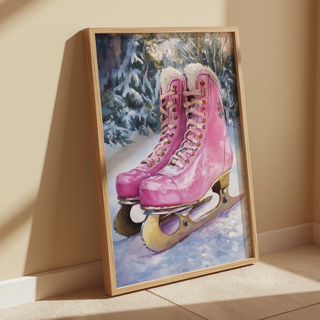 Girly Wall Art, Pink Ice Skates Wall Art, Pink Aesthetic Winter Poster ...