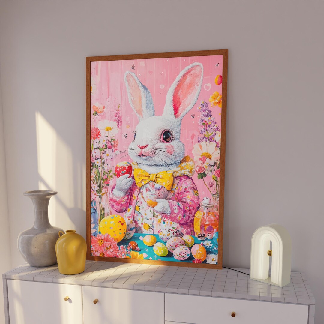 Bunny Rabbit Print, Cute Easter Nursery Decor, Easter Eggs Printable ...