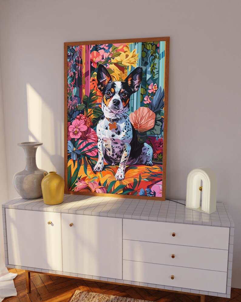 Colorful Dog Poster, Abstract Floral Dog Painting, Cute Apartment Decor, Maximalist Wall Art ...