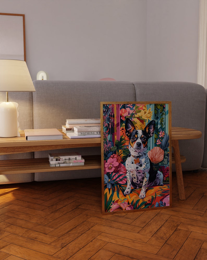 Colorful Dog Poster, Abstract Floral Dog Painting, Cute Apartment Decor ...