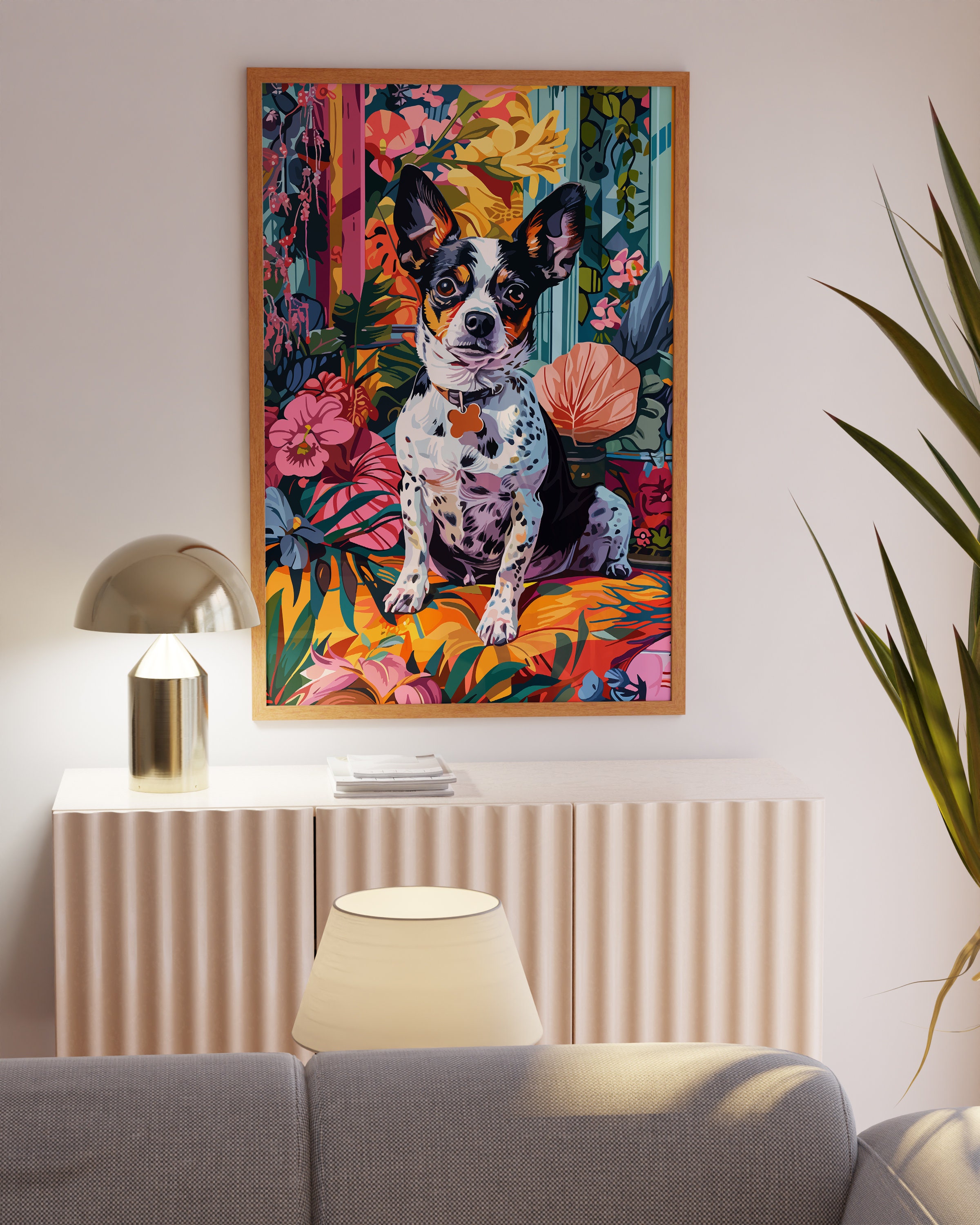Colorful Dog Poster, Abstract Floral Dog Painting, Cute Apartment Decor ...