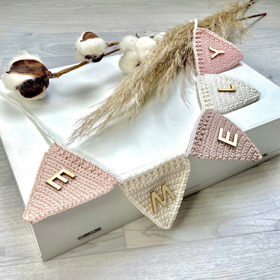 Crocheted Pennant Chain With Names, Baby, Gift for Birth, Baptism ...