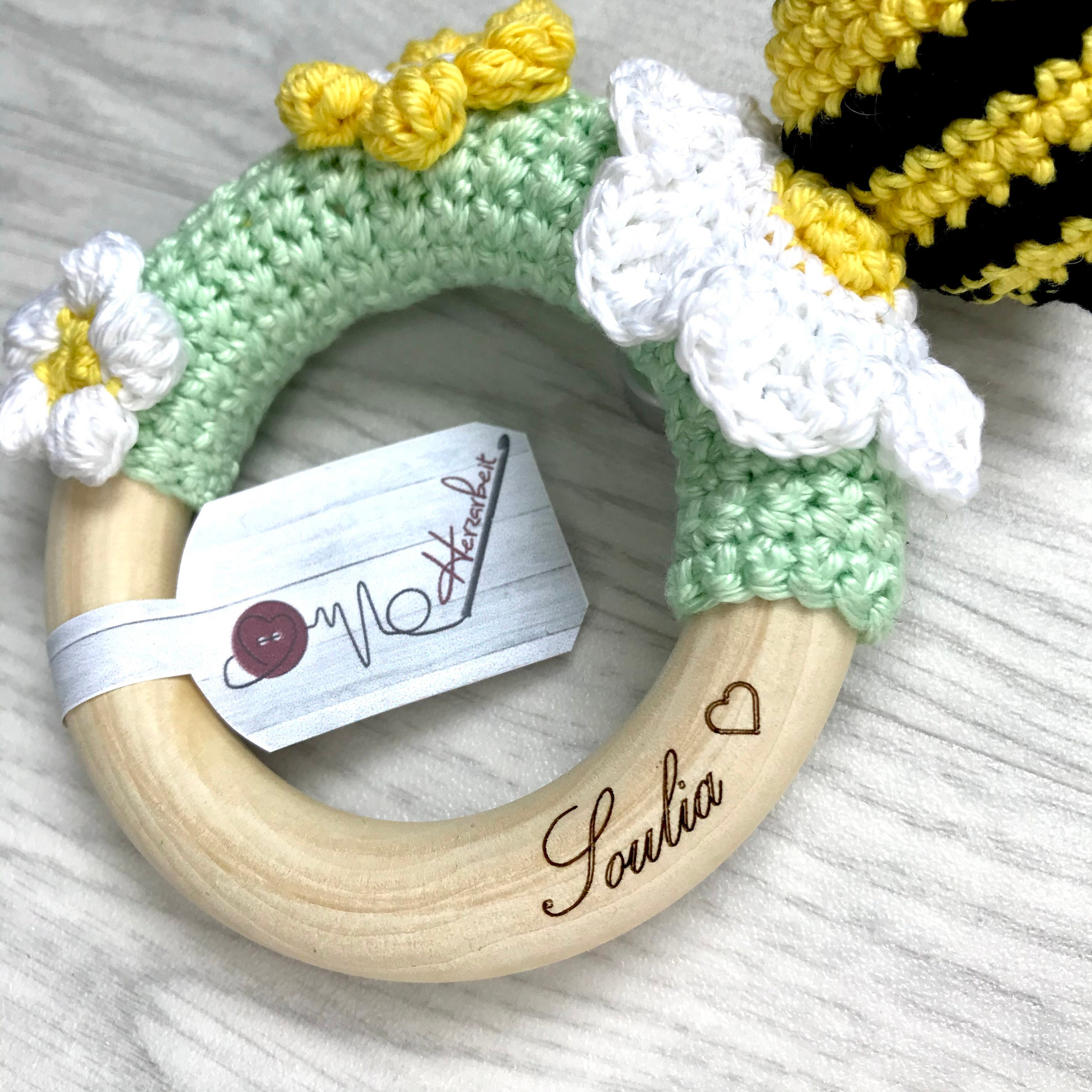 Rattle Bee, Bee, Crocheted Grasping Toy, Selectable With Engraving ...