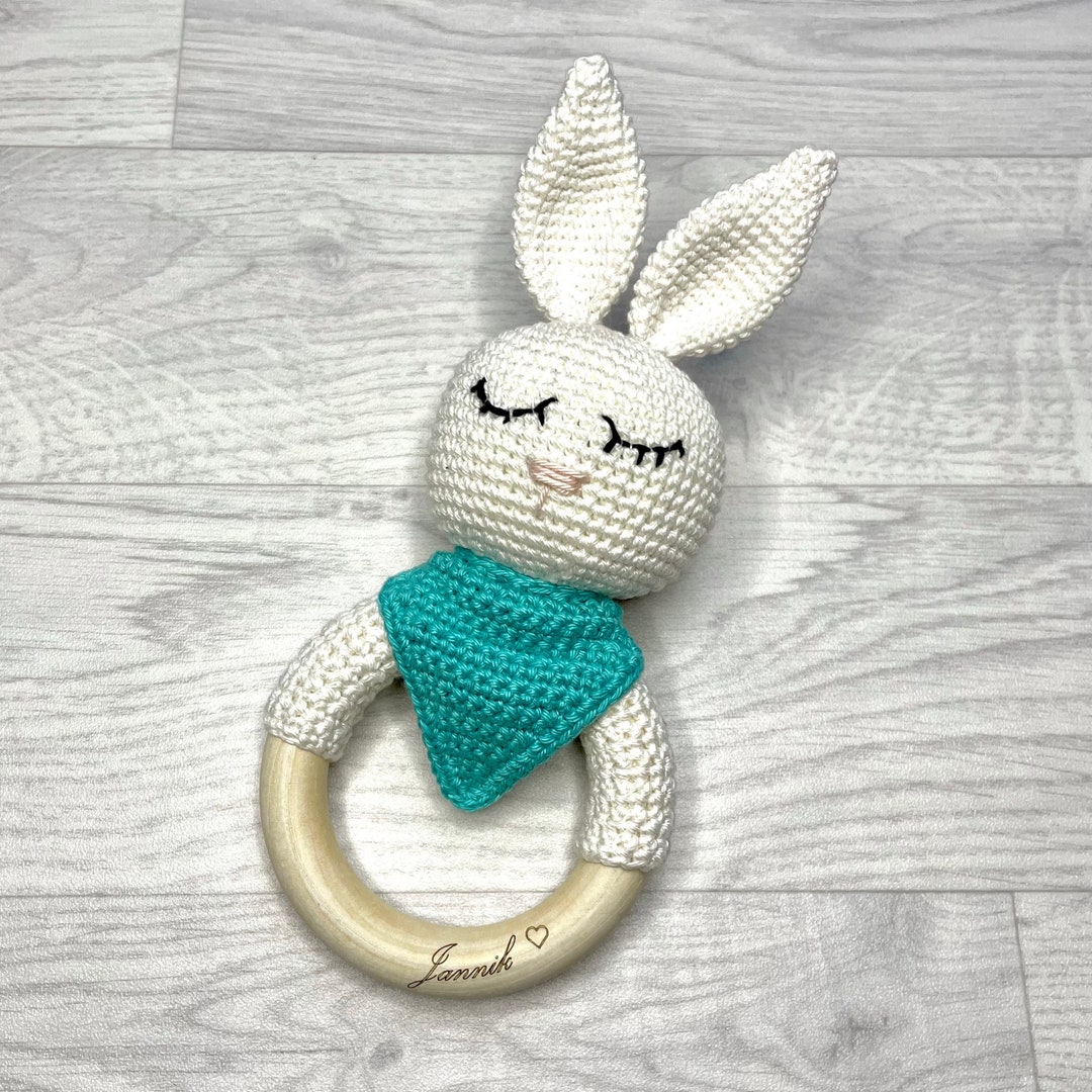 Rattle Rabbit, Bunny, Crocheted Grasping Toy, Selectable With Engraving ...