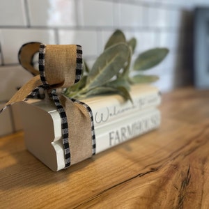 Welcome to Our Farmhouse Bookstack Decor // Farmhouse Book Stack Decor ...