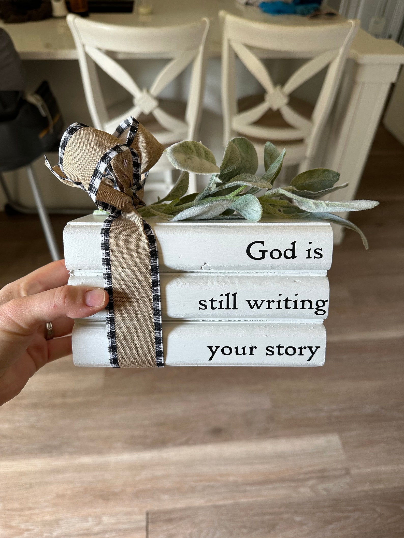 Farmhouse Book Stack Decor | “god is Still Writing Your Story” | Rustic ...