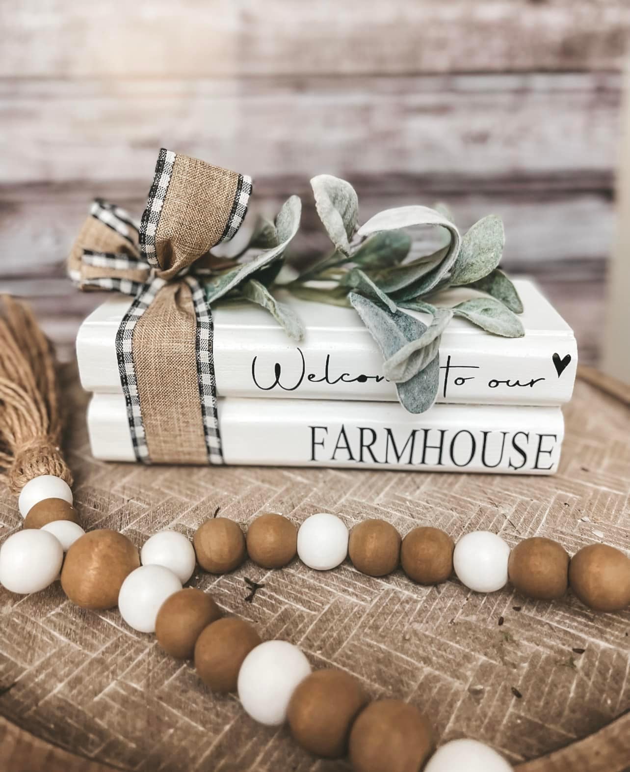 Welcome to Our Farmhouse Bookstack Decor // Farmhouse Book Stack Decor ...