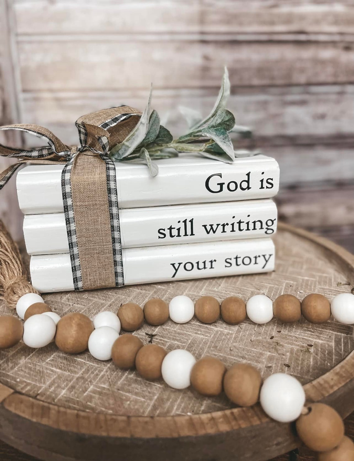 Farmhouse Book Stack Decor // Bookstack // God is Still - Etsy