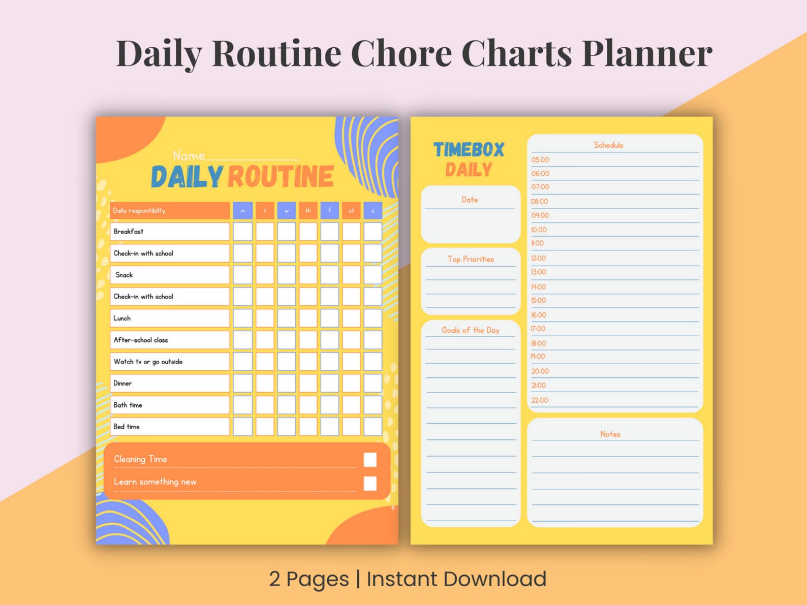 Daily Routine Chore Charts Planner, Undated Planner, Undated Planner ...