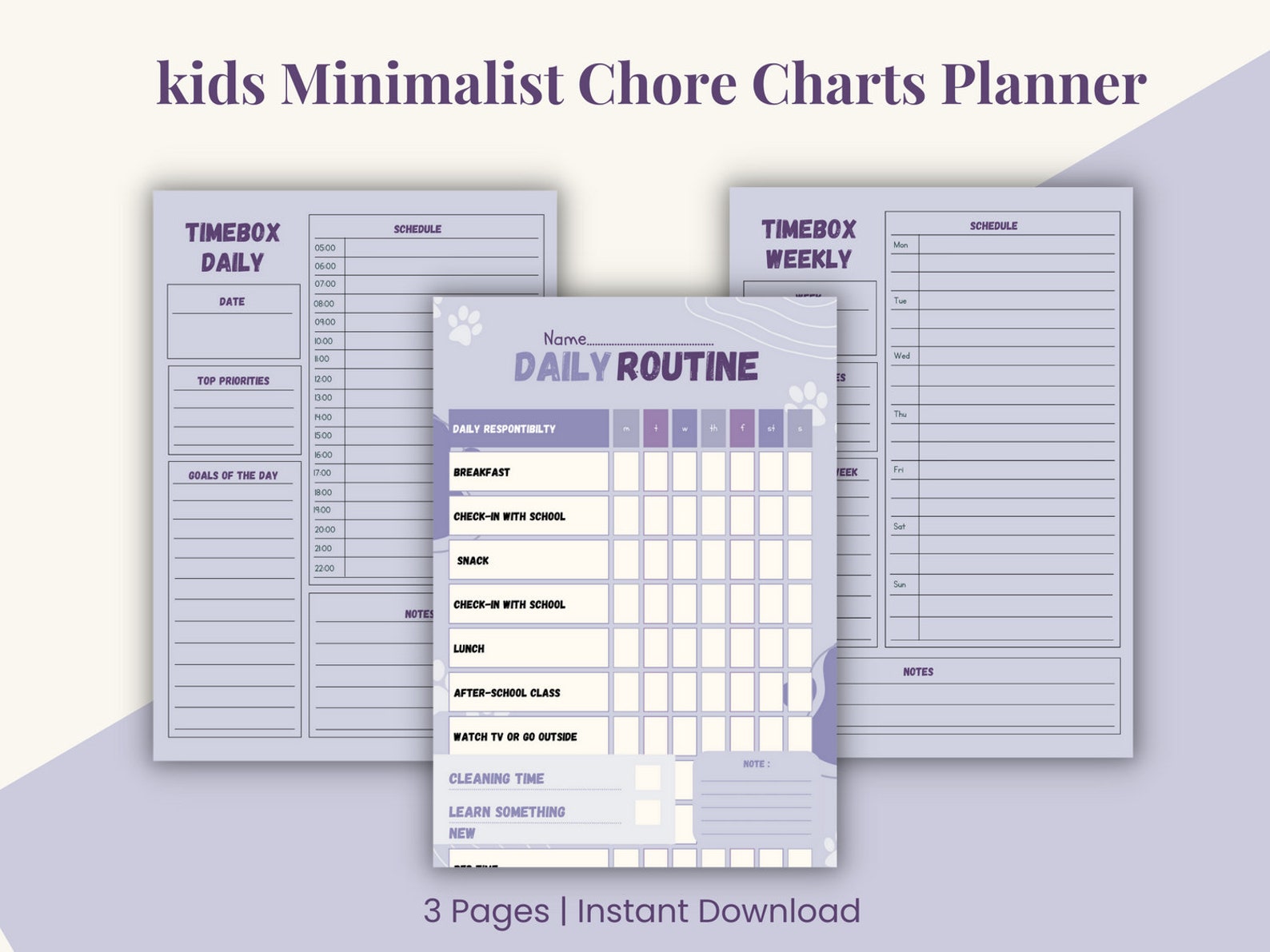 Kids Minimalist Chore Chart, Undated Digital Planner, Undated Planner ...
