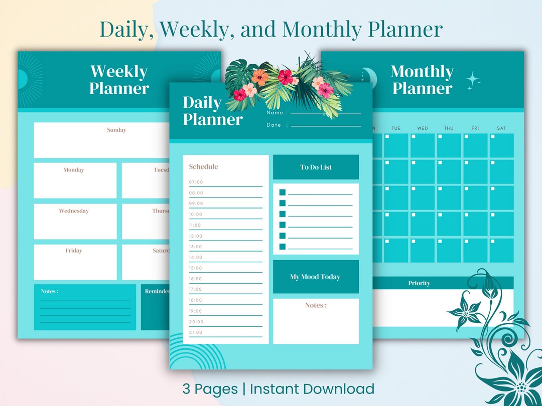 Daily, Weekly and Monthly Planner, Undated Planner, Undated Planner ...