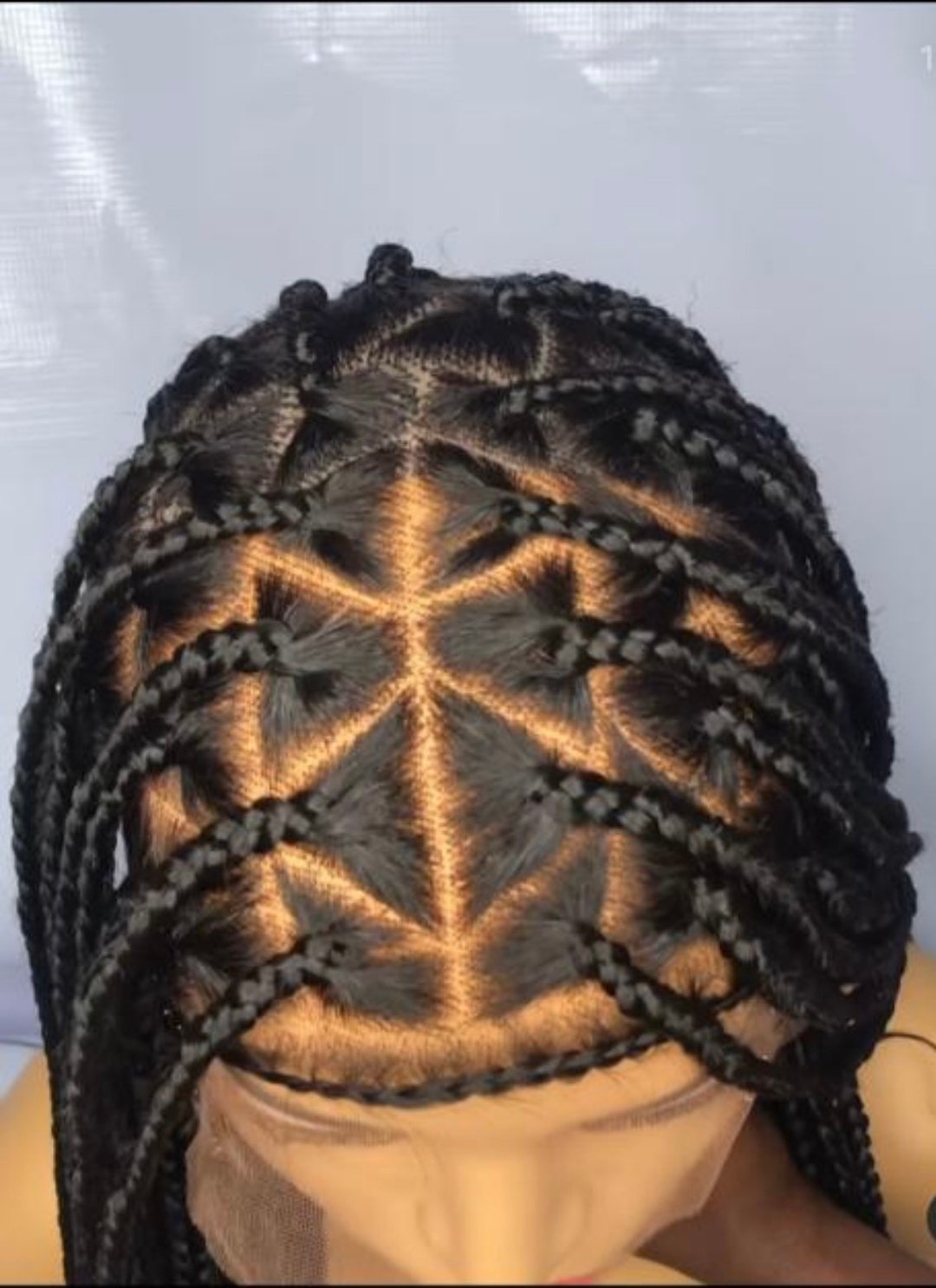 Triangle Knotless Braided Wig: Black Box Braids With Bangs - Etsy