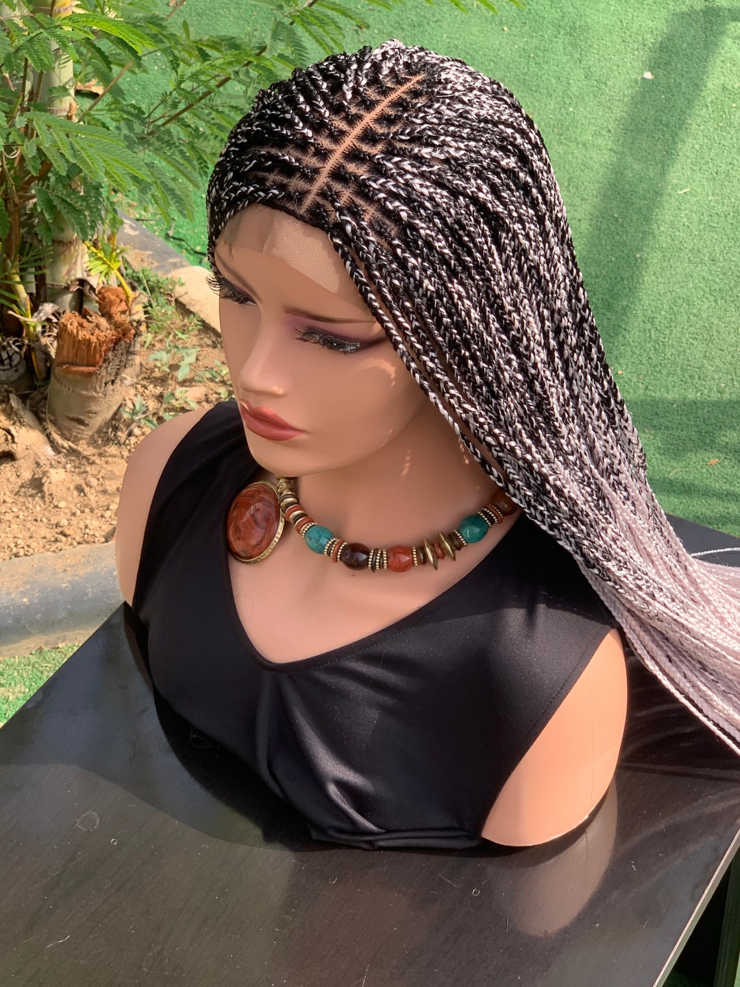 38" Gray Ombré Braided Wig: Salt and Pepper Lace Closure Wig - Etsy