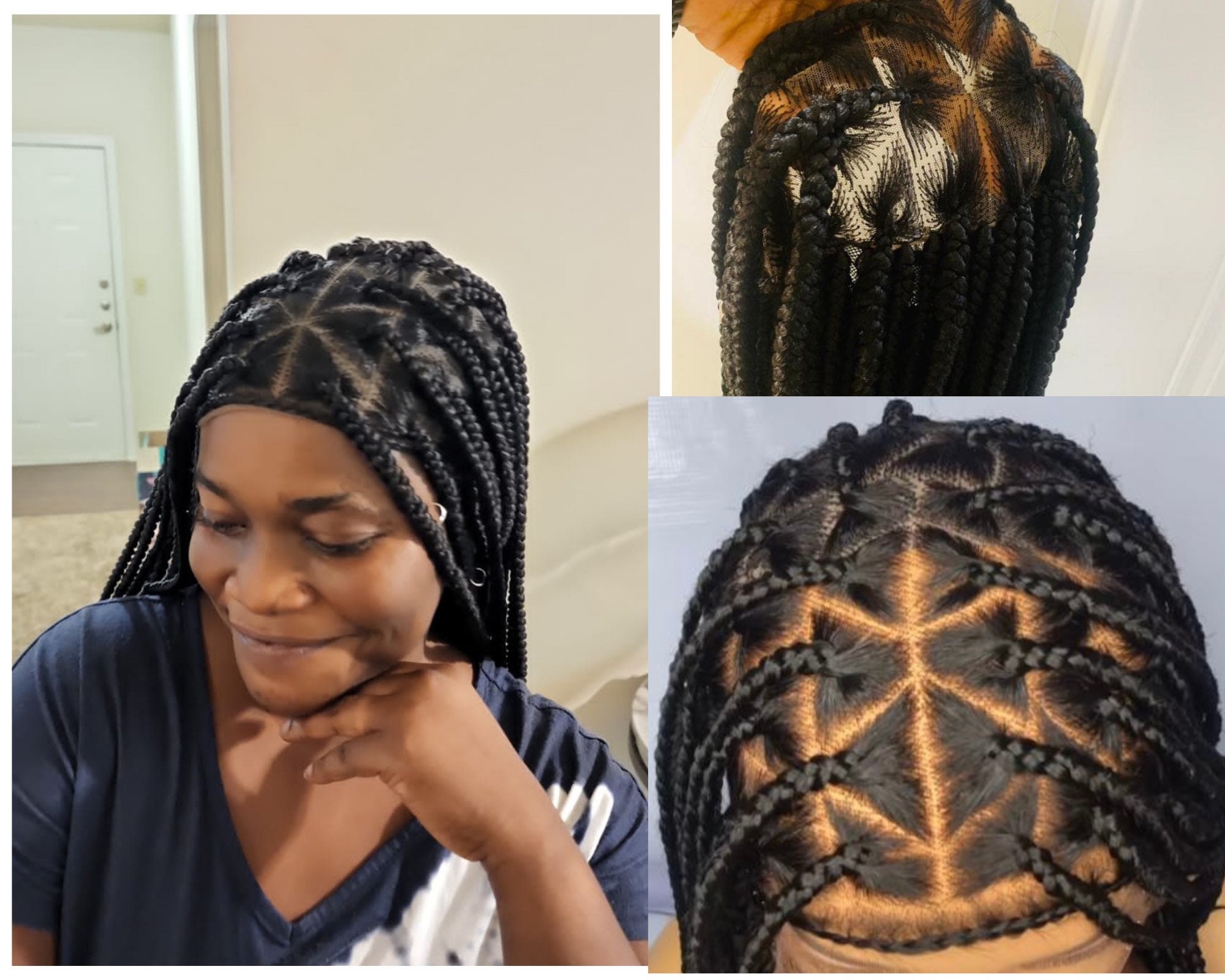 Triangle Knotless Braided Wig: Black Box Braids With Bangs - Etsy
