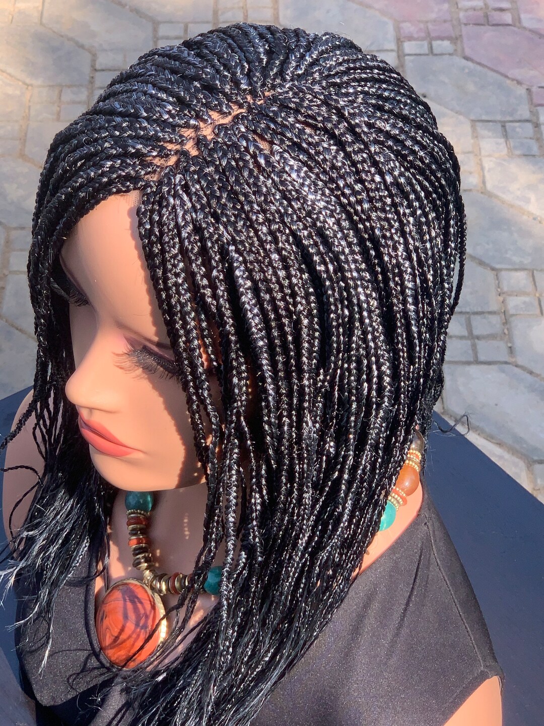 Shoulder Length Grey Braided Wig: 16 Inch Small Box Braids, Glueless - Etsy