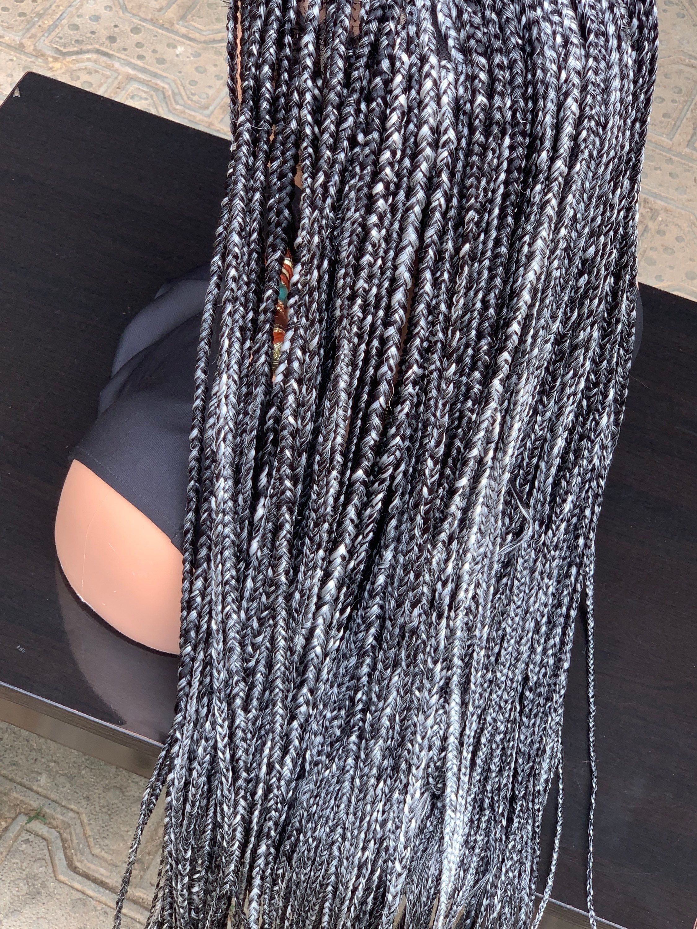 GREY Knotless Braided Wig for Black Women 35glueless - Etsy