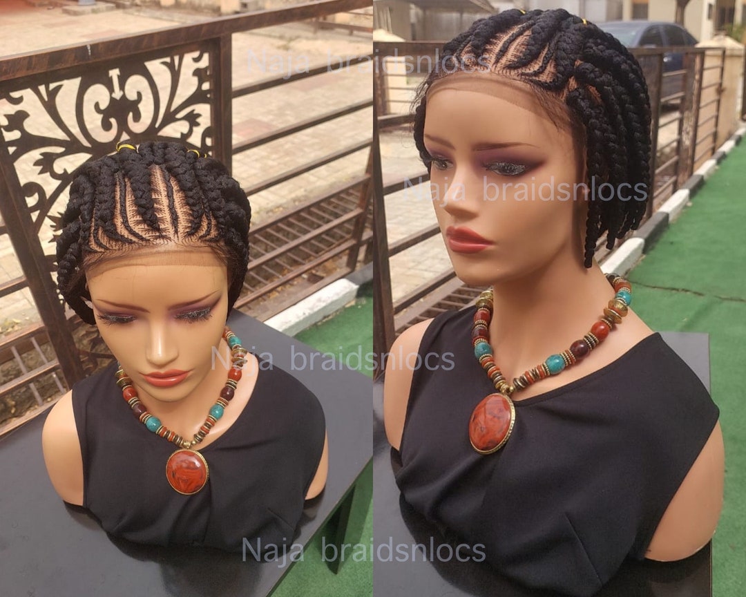 Cornrow Kinky Braids Black Women Frontal Short Wig Custom Braided Wig ...