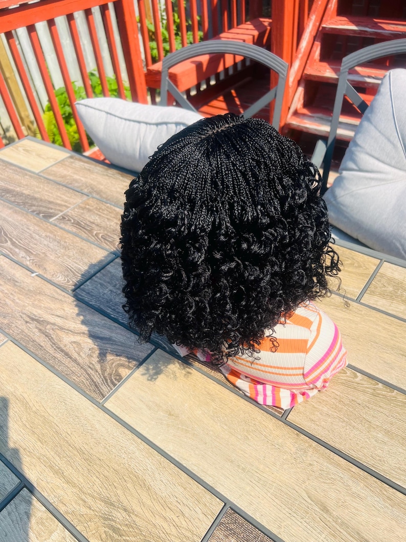 Black Braided Bob Wig With Curls: Glueless Lace Front, Shoulder Length ...