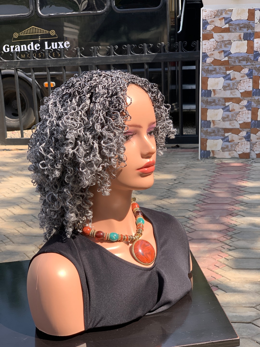Grey Braided Bob Wig: Curly Ends, Salt and Pepper, Glueless - Etsy