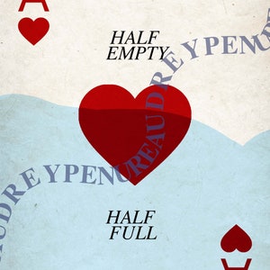 Half Empty Half Full Playing Card Blue and Red Wall Print, Digital ...