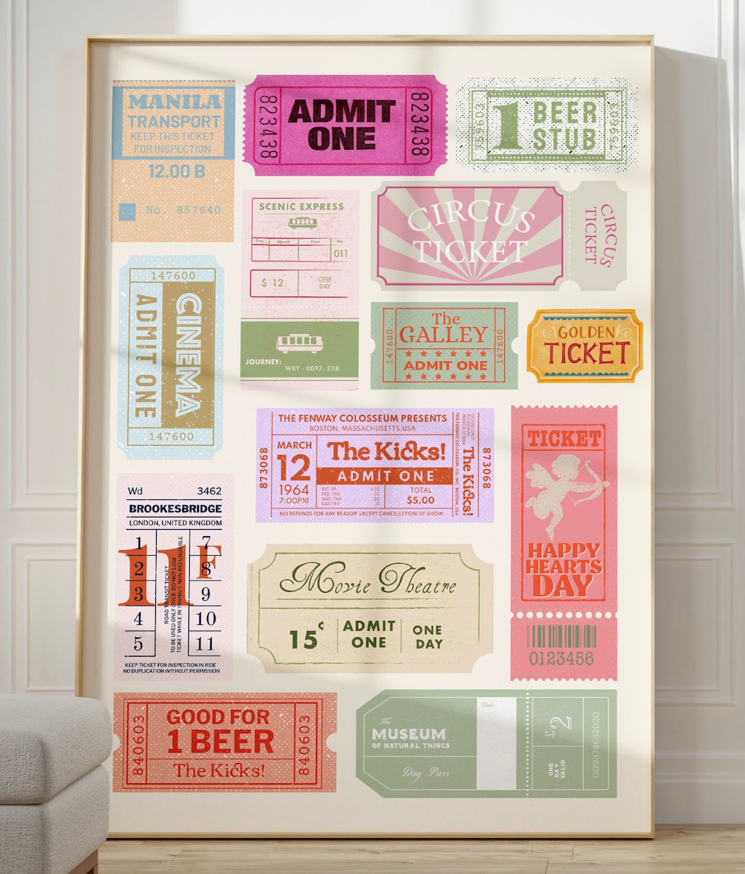 RETRO TICKETS PRINT | Trendy Retro Print | Preppy Wall Poster | Digital ...