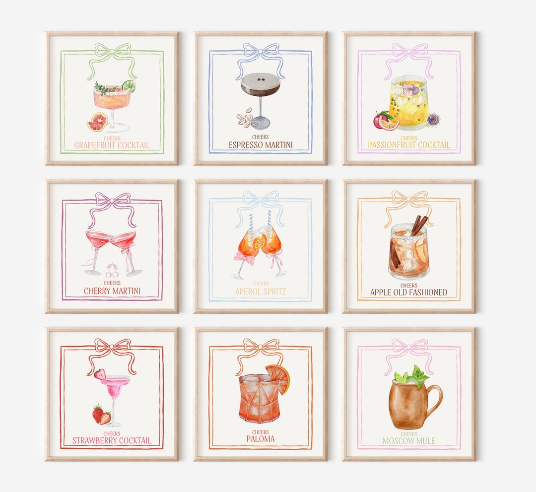 COQUETTE DRINKS BAR Art | Set of 9 | Funky Cocktail and Martini Wall ...